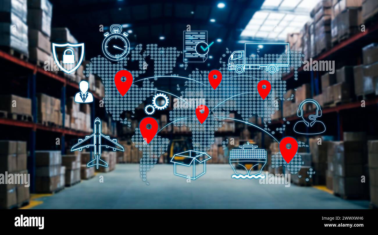 Concept Growth of transport and logistics. symbols of Container cargo ...