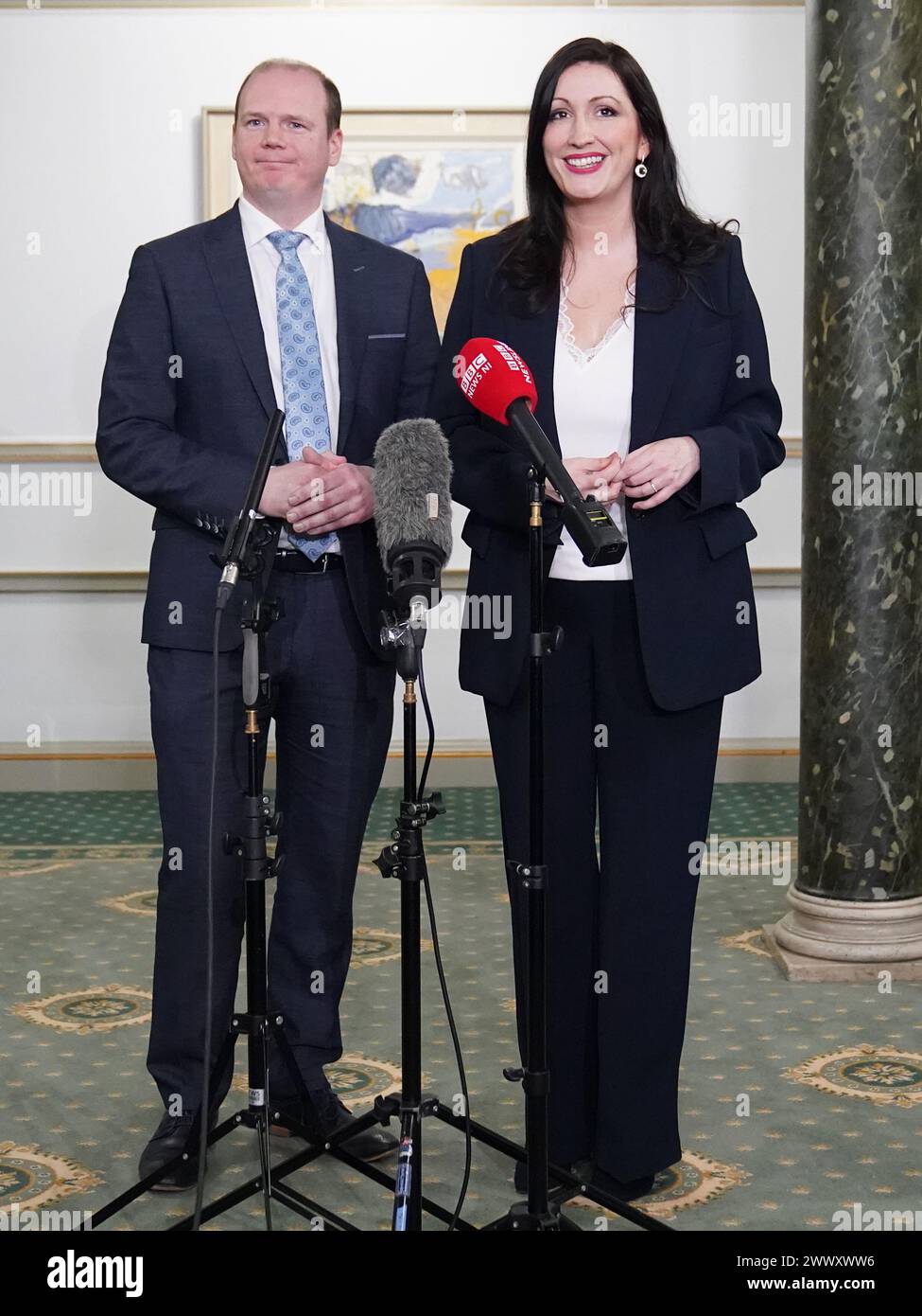 Communities Minister Gordon Lyons and Deputy First Minister Emma Little ...