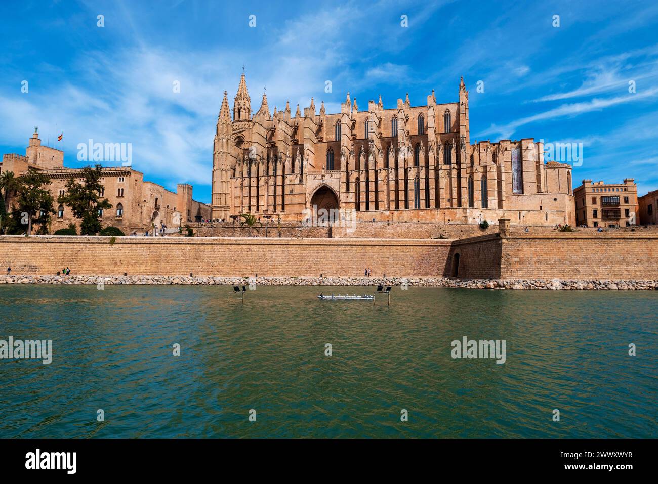 Parc de la Mar in front of Santa Maria Cathedral, La Seu, on the left ...