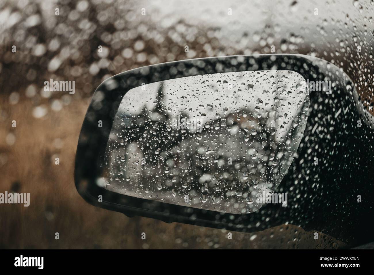 Rain Drops on Rear View Mirror Stock Photo - Alamy