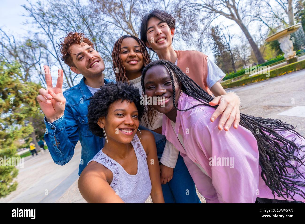 Frontal three quarter length portrait of five cute young multiracial ...