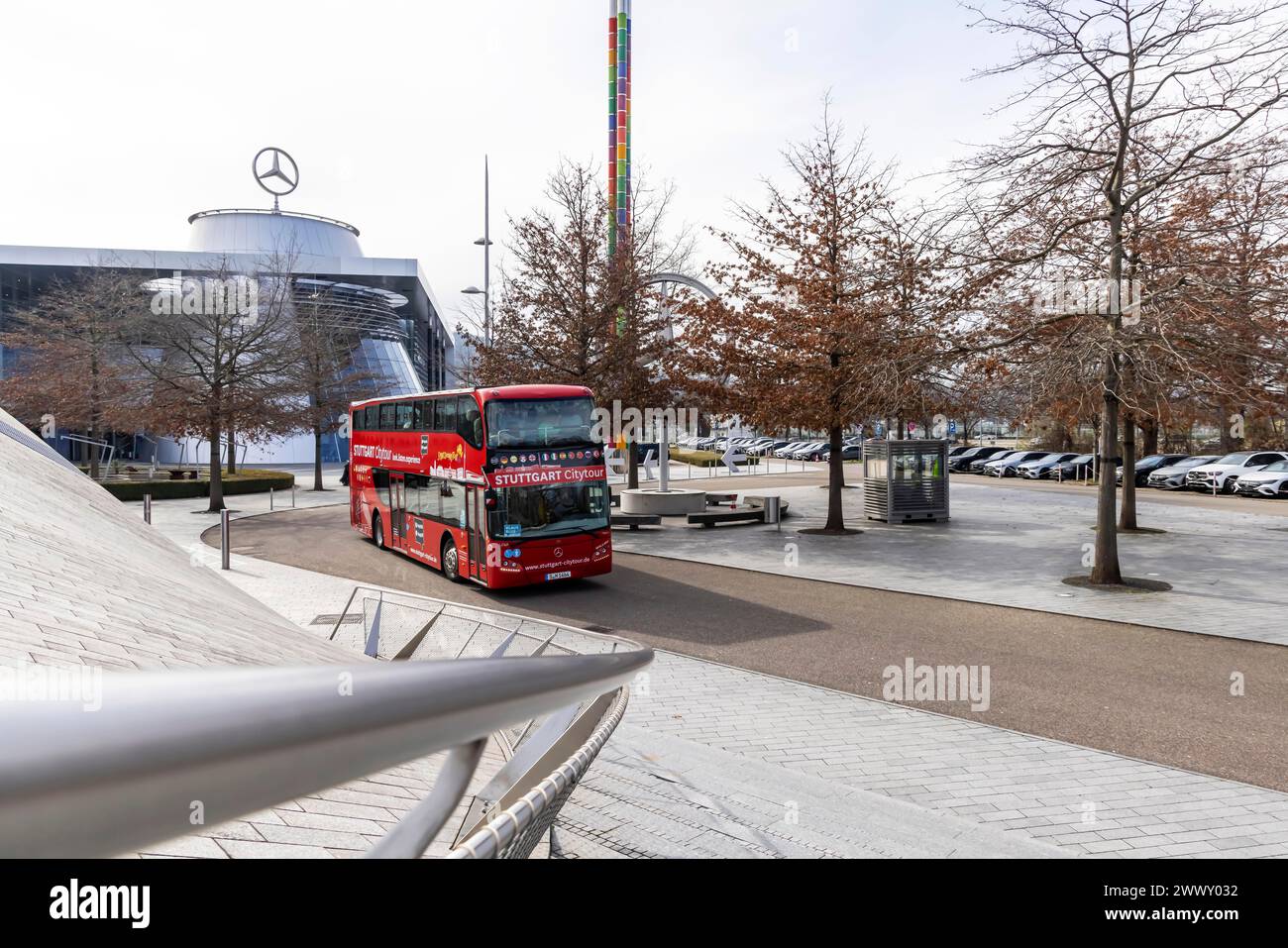 Stuttgrt Citytour. City tour in a red double-decker. City view of ...