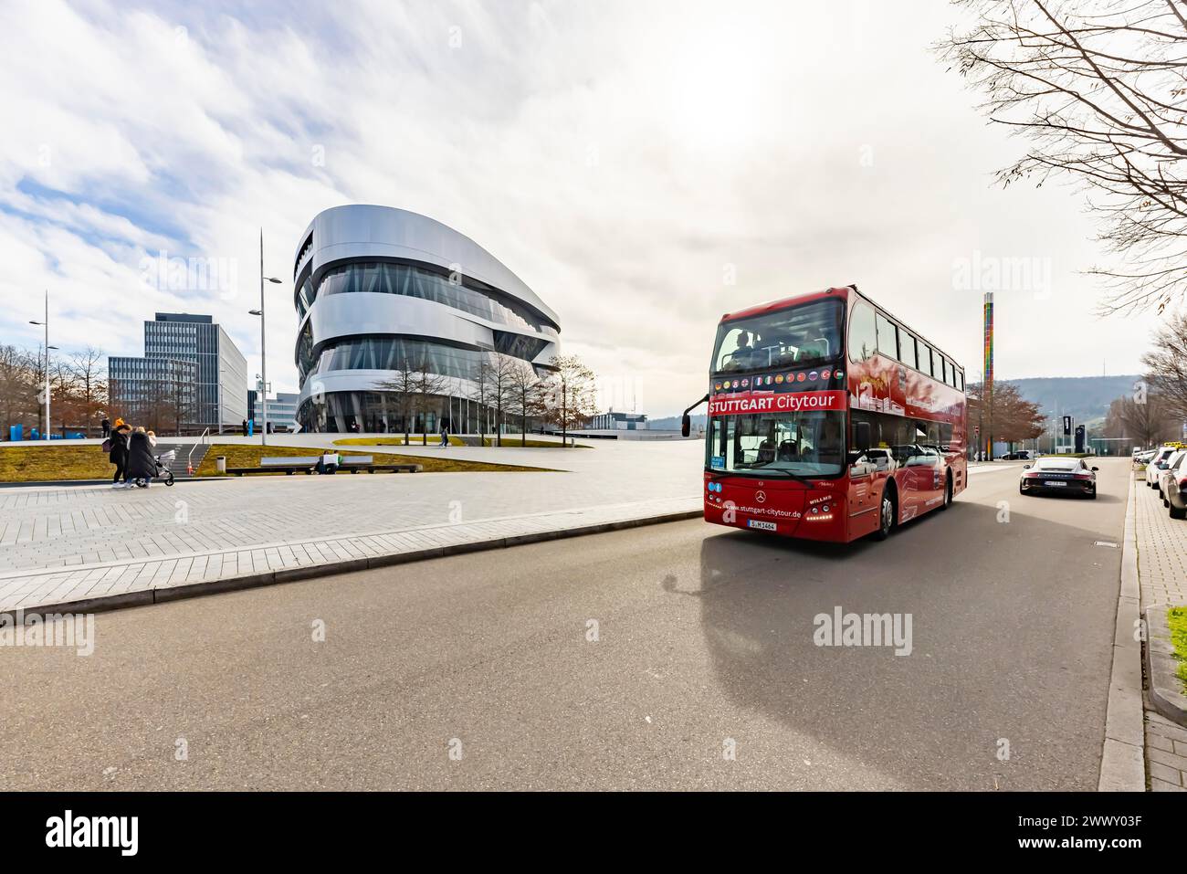 Stuttgrt Citytour. City tour in a red double-decker. City view of ...