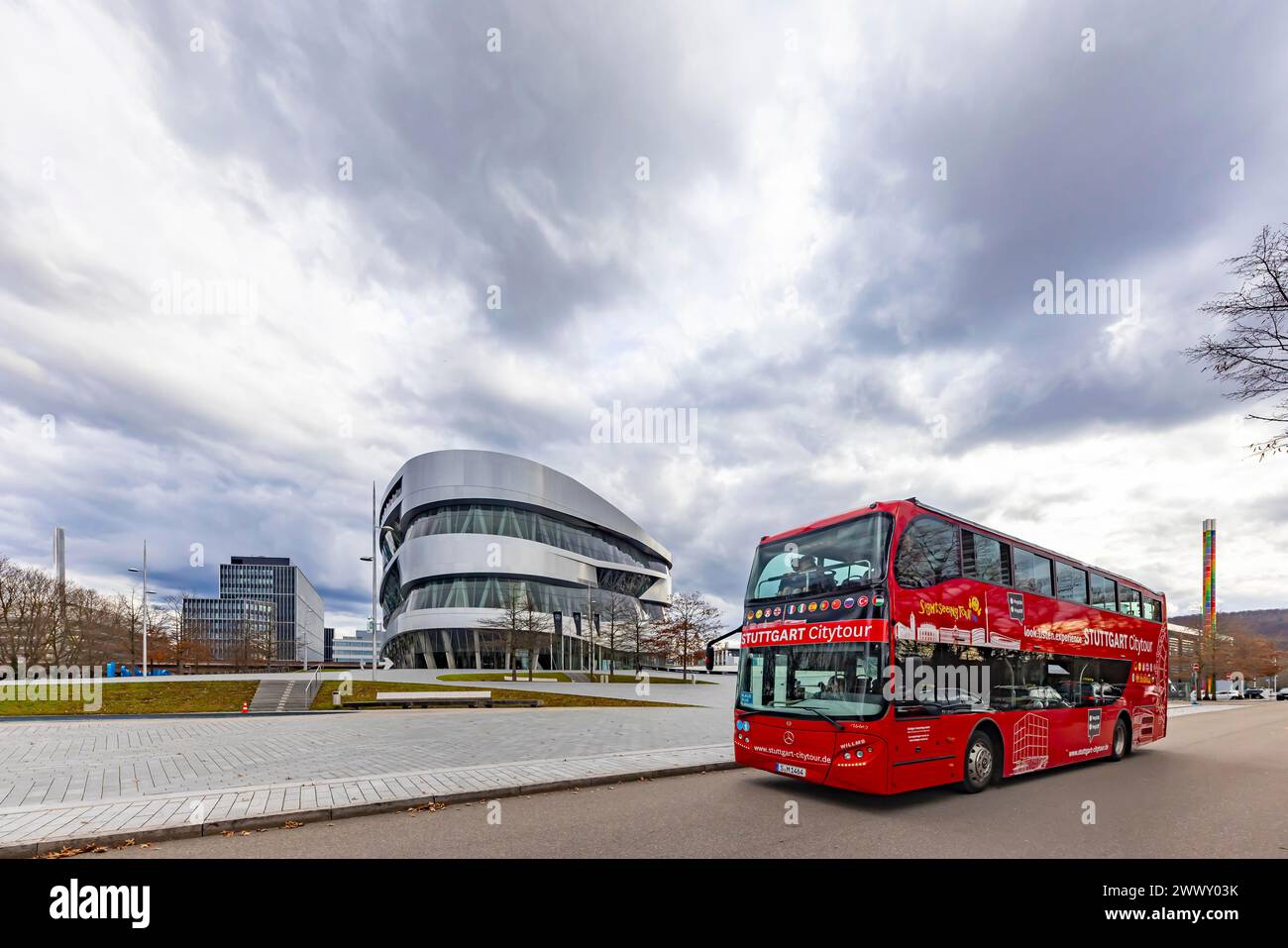 Stuttgrt Citytour. City tour in a red double-decker. City view of ...