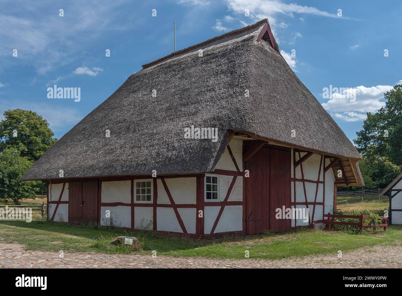 Thatched farmhouse from the 19th century, open-air museum for folklore ...