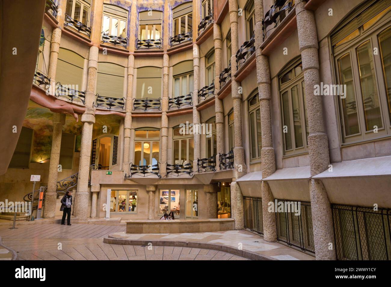 Inner courtyard, La Pedrera, Casa Mila, Barcelona, Catalonia, Spain ...