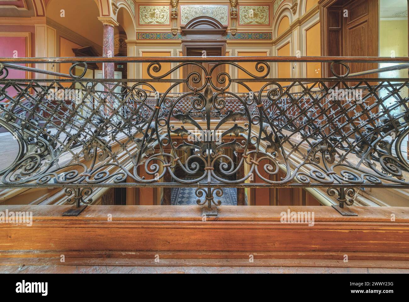 Artfully forged railing on a balustrade, an example of fine ...