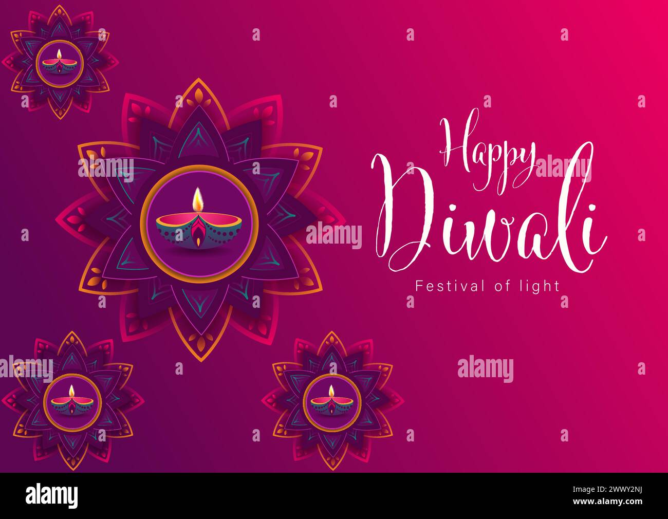 Happy Diwali Poster with Diya Lamp and Peacock Vector Illustration ...