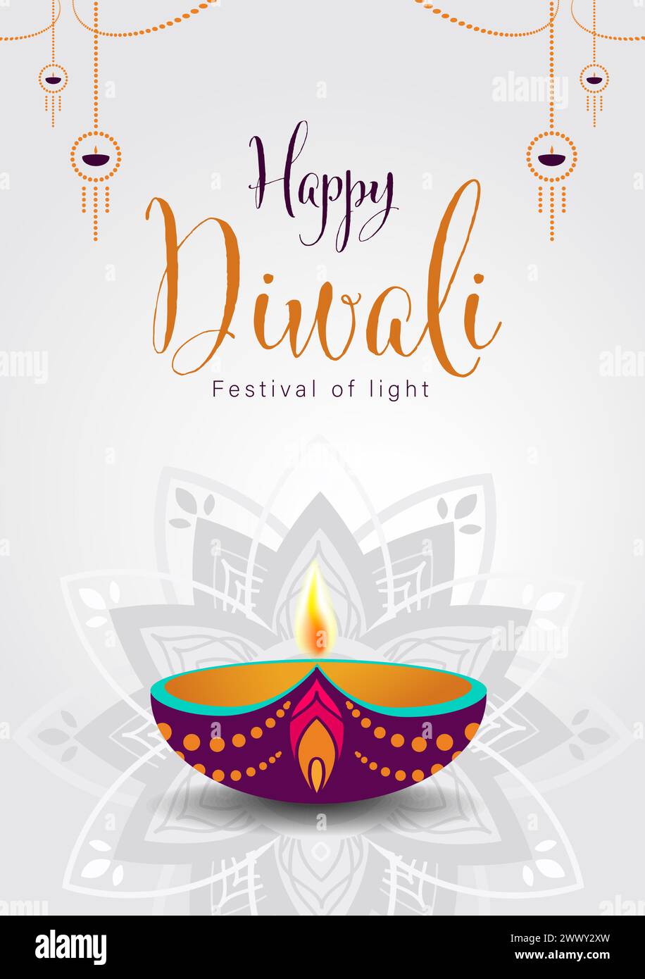 Happy Diwali Poster with Diya Lamp and Peacock Vector Illustration ...