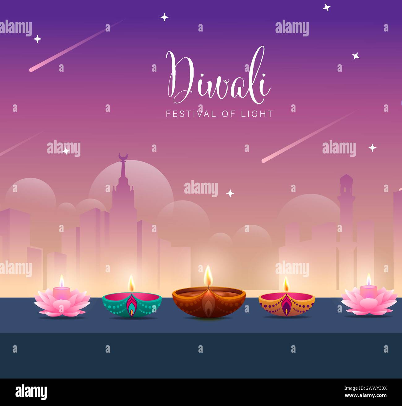 Happy Diwali Poster with Diya Lamp and Peacock Vector Illustration ...
