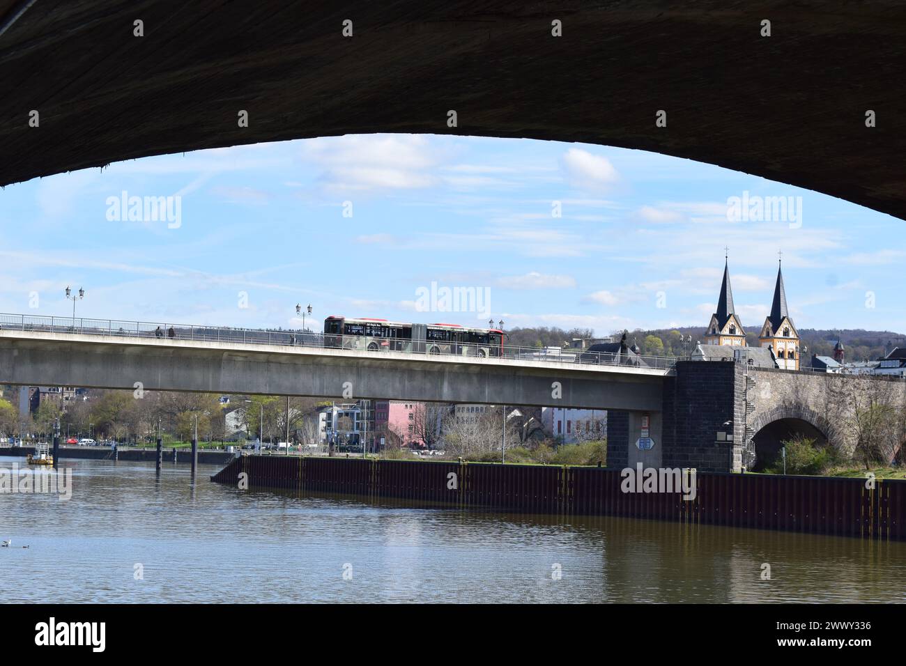 bus on a bridge Stock Photo - Alamy