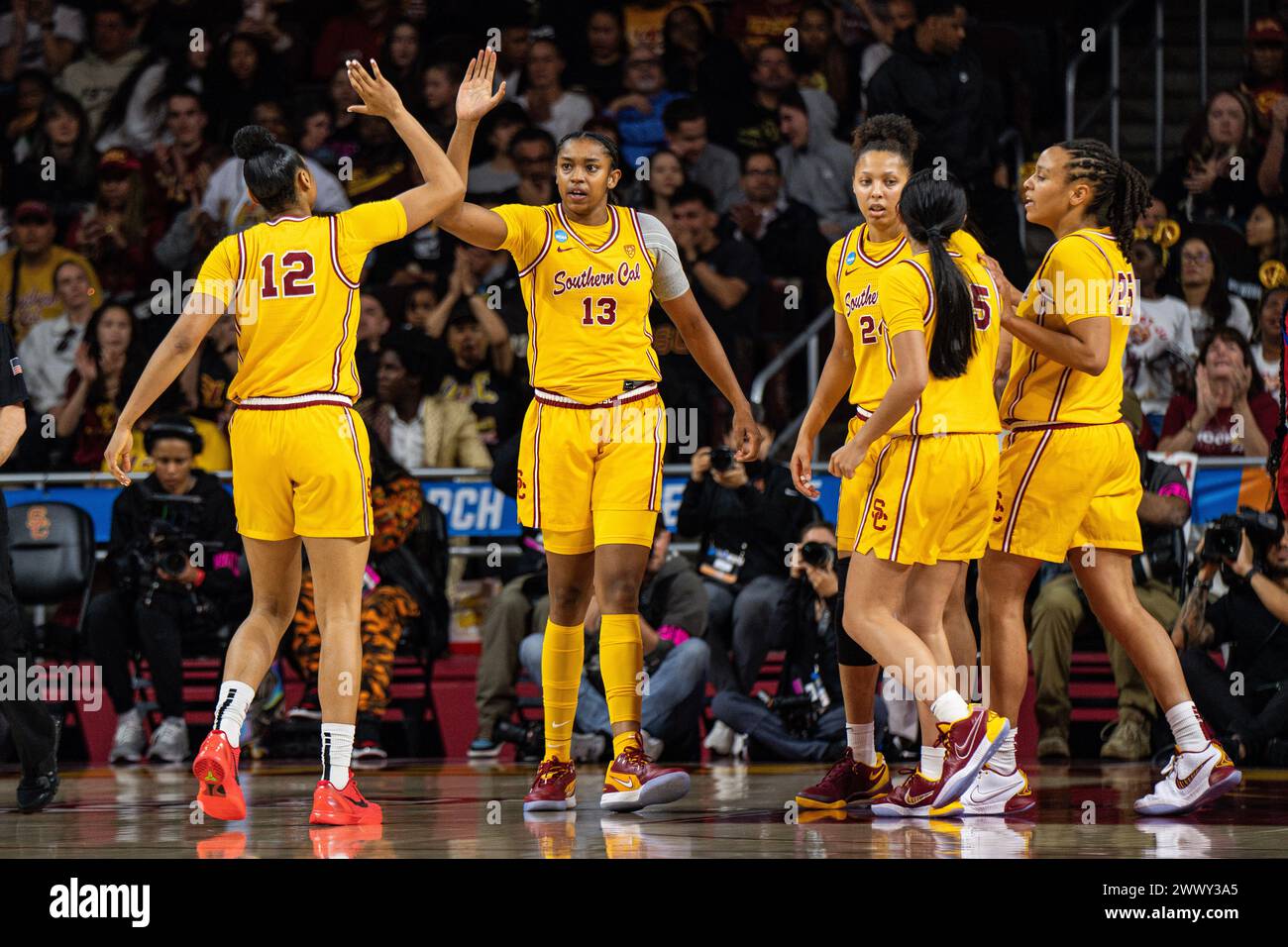 USC Trojans center Rayah Marshall (13) celebrates with JuJu Watkins ...