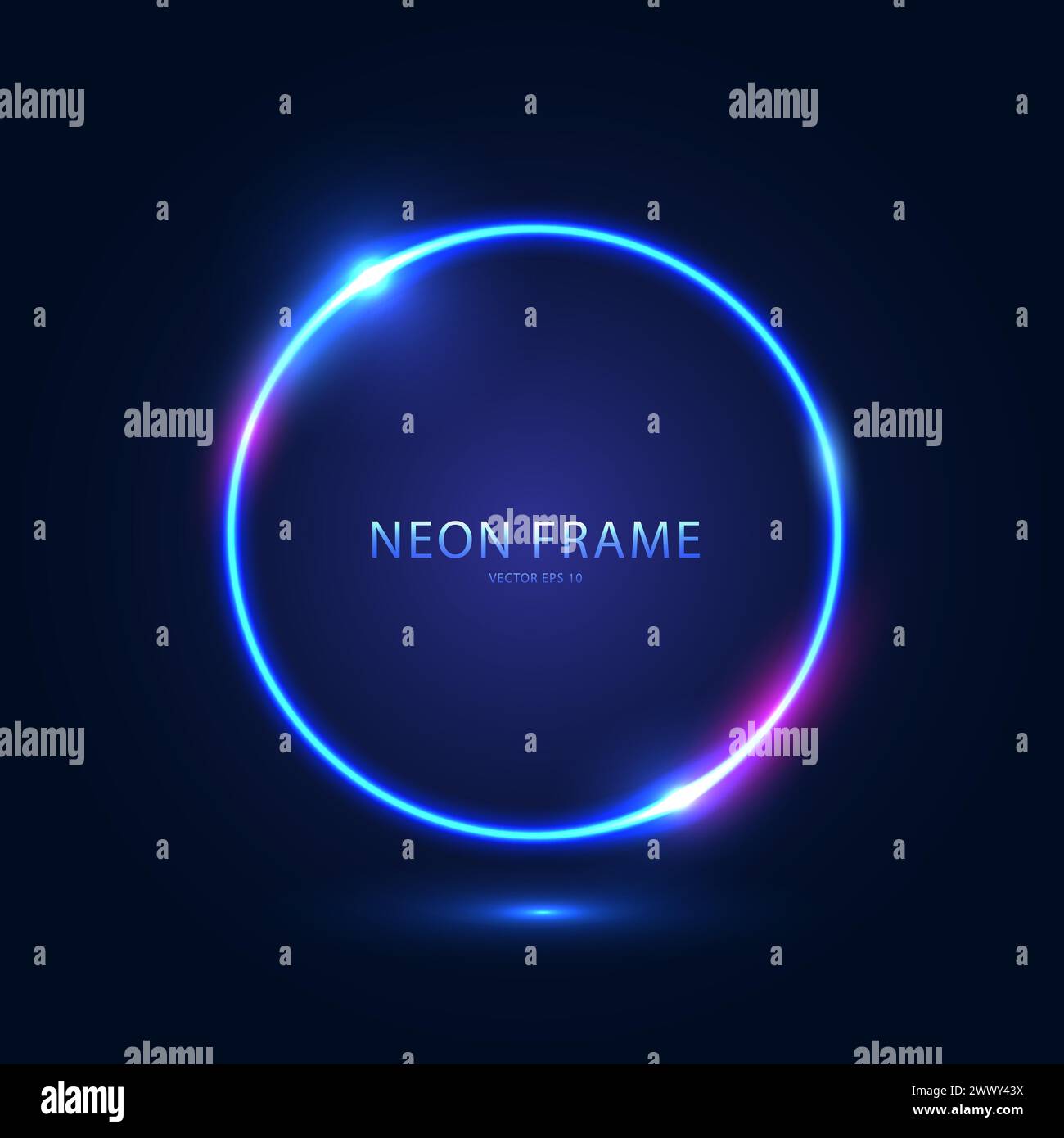 Neon round blue frame with highlights on a dark blue background Stock ...