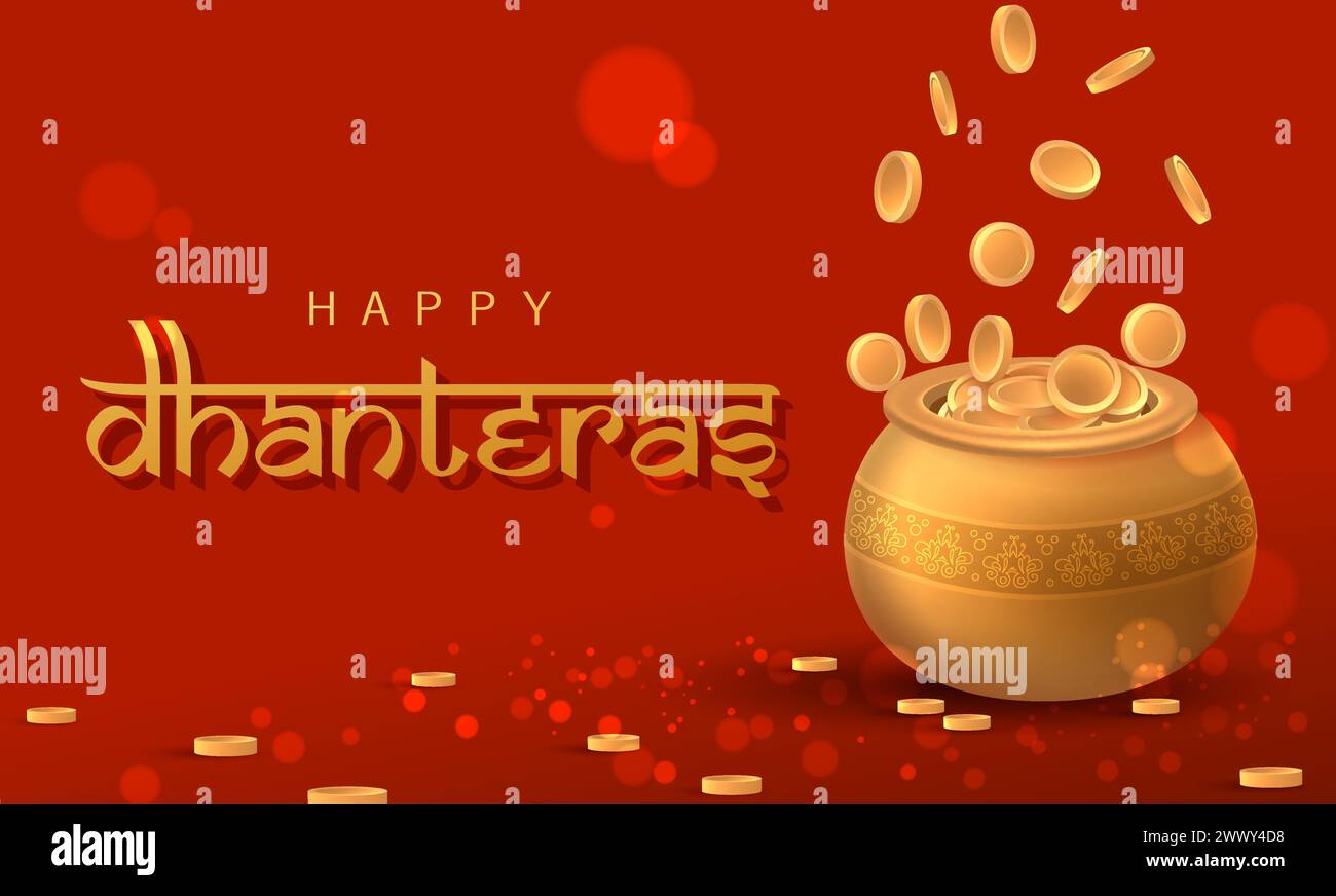 Happy Dhanteras Poster Design Vector Illustration. Illustration of Gold ...