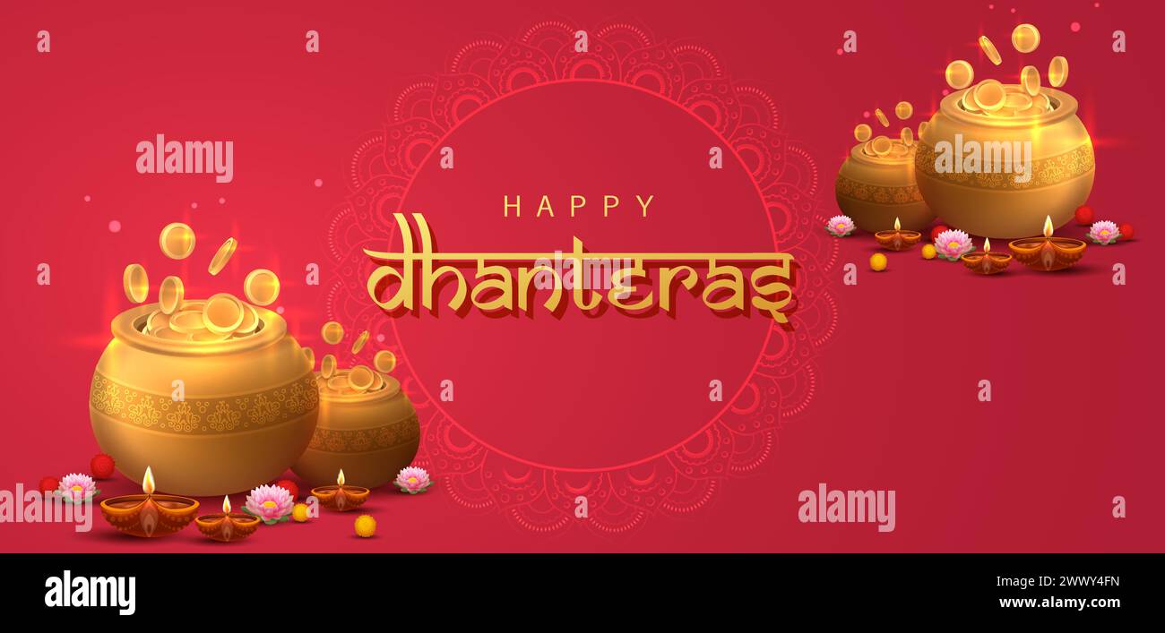 Happy Dhanteras Poster Design Vector Illustration. Illustration of Gold ...