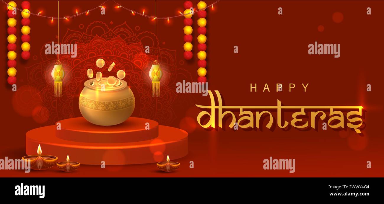 Happy Dhanteras Poster Design Vector Illustration. Illustration of Gold ...