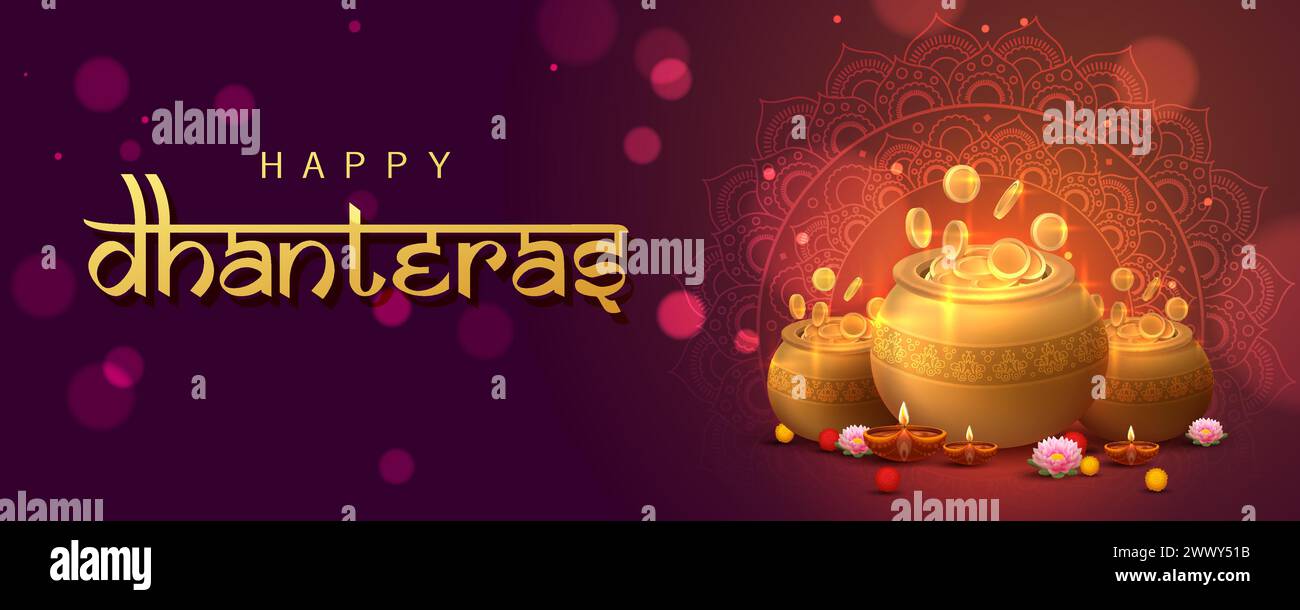 Happy Dhanteras Poster Design Vector Illustration. Illustration of Gold ...
