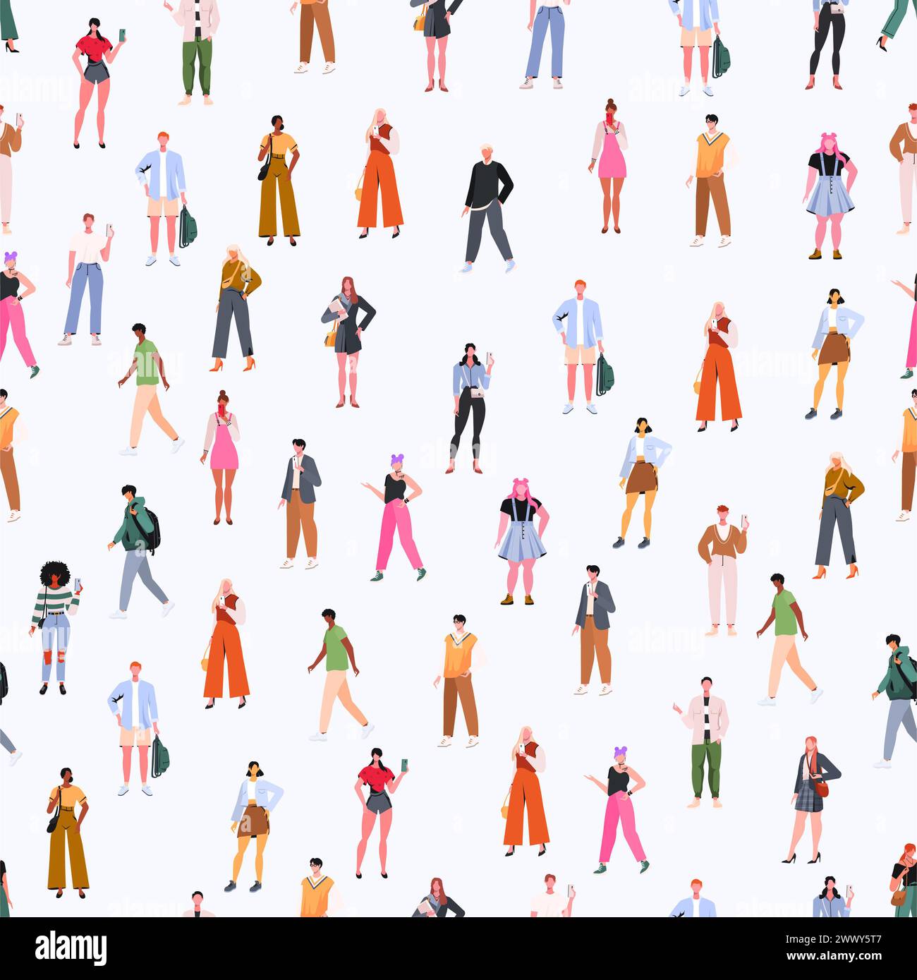 Crowd seamless pattern. Crowd of young men and women in trendy hipster ...