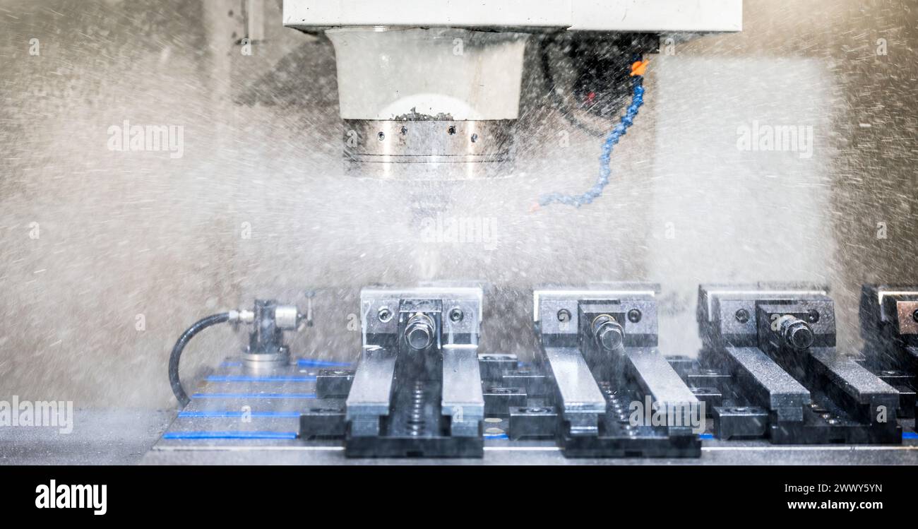 Process working of CNC turning, cutting, milling metal. Industrial ...