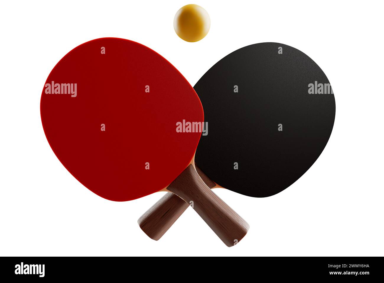 Two crossed rackets and a ball for table tennis, ping pong. 3d ...