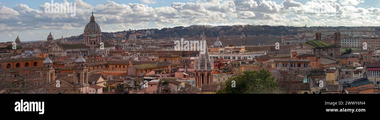 Panaramic view of Rome from the Pincian Hill with many landmarks Stock ...