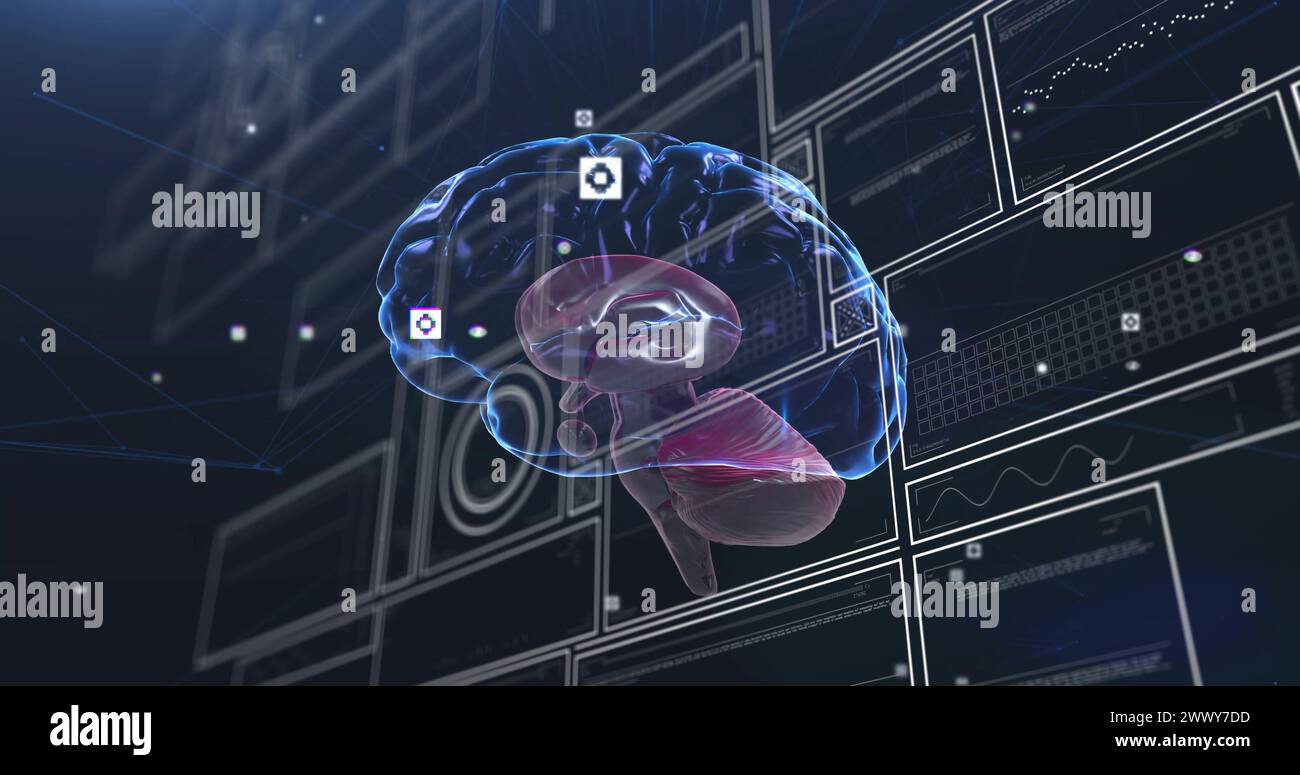 Image of human brain and data processing. Global science, research ...