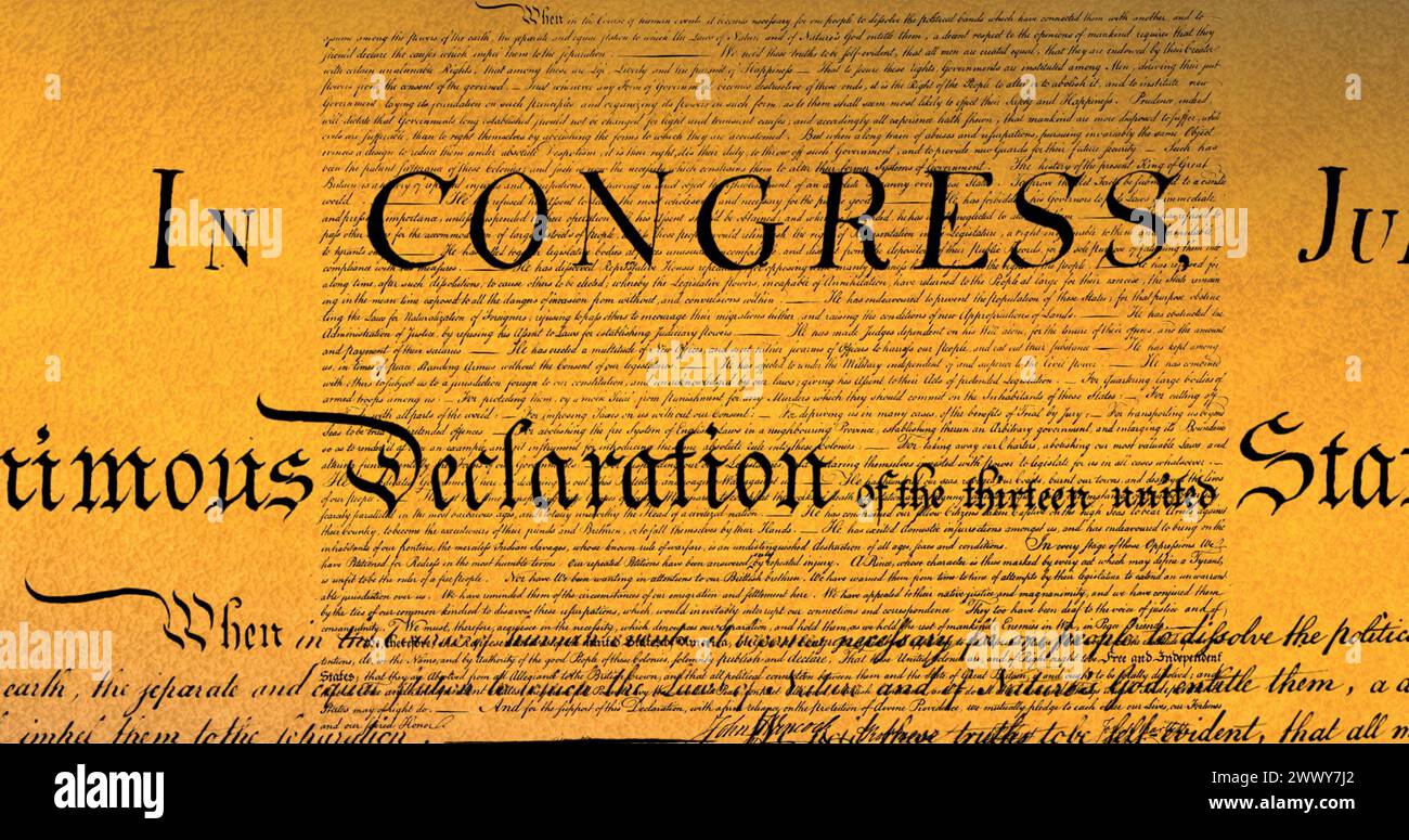 Digital image of a written constitution of the United States moving in ...