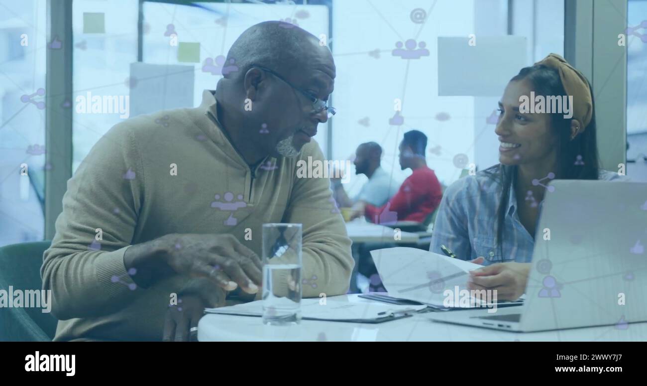 Image of data processing over diverse business people in office. Global ...