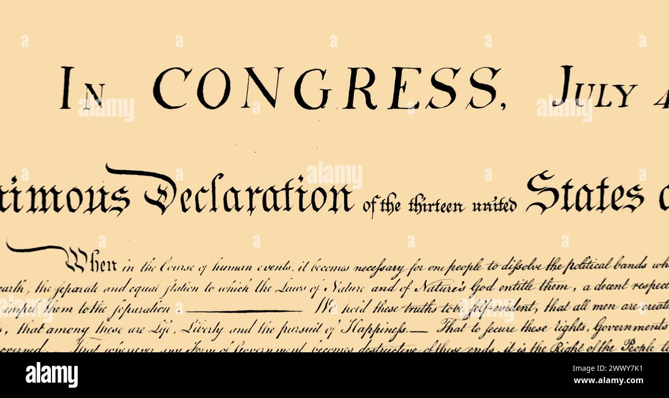 Digital image of a written constitution of the United States moving in ...