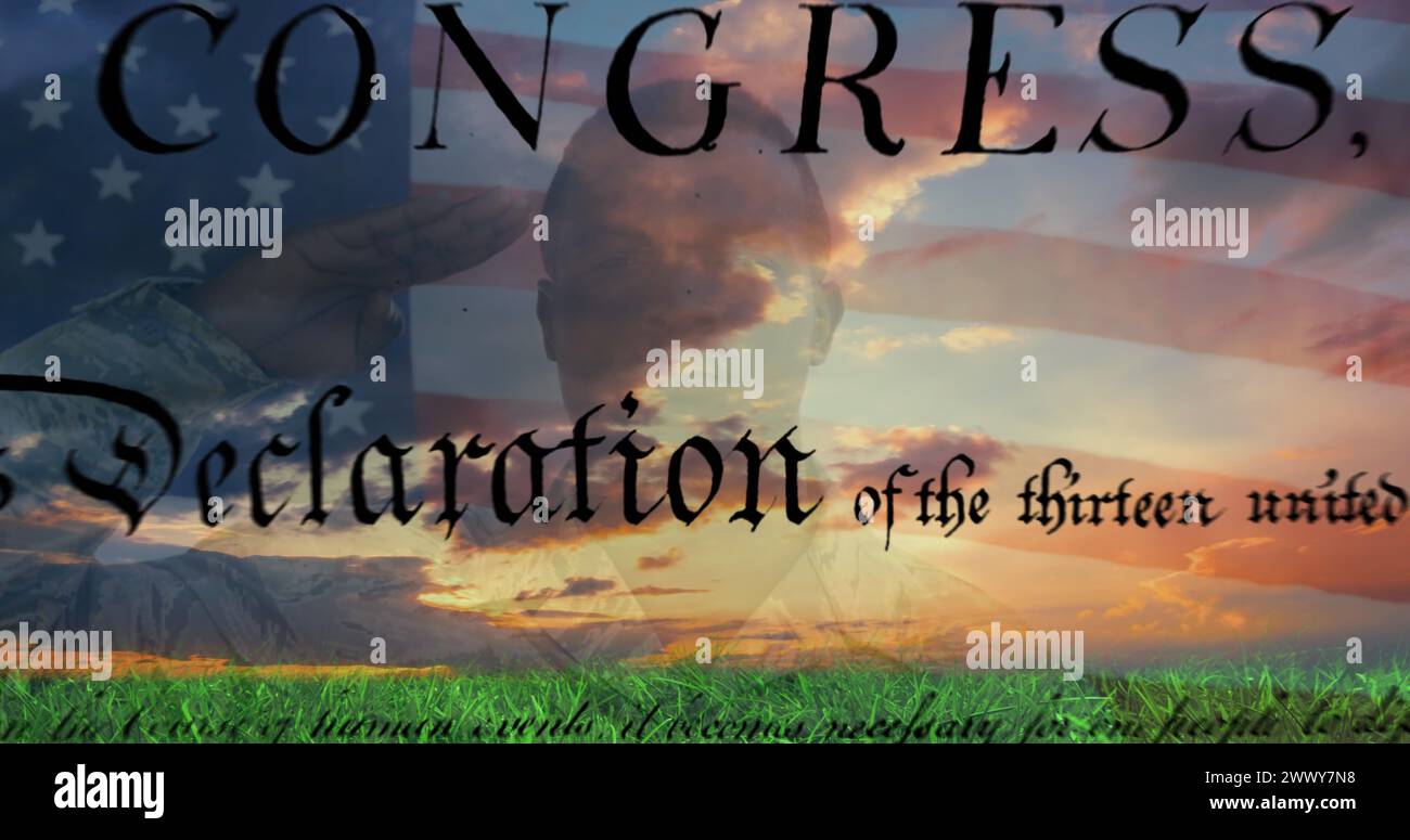 Digital image of written constitution of the United States moving in ...