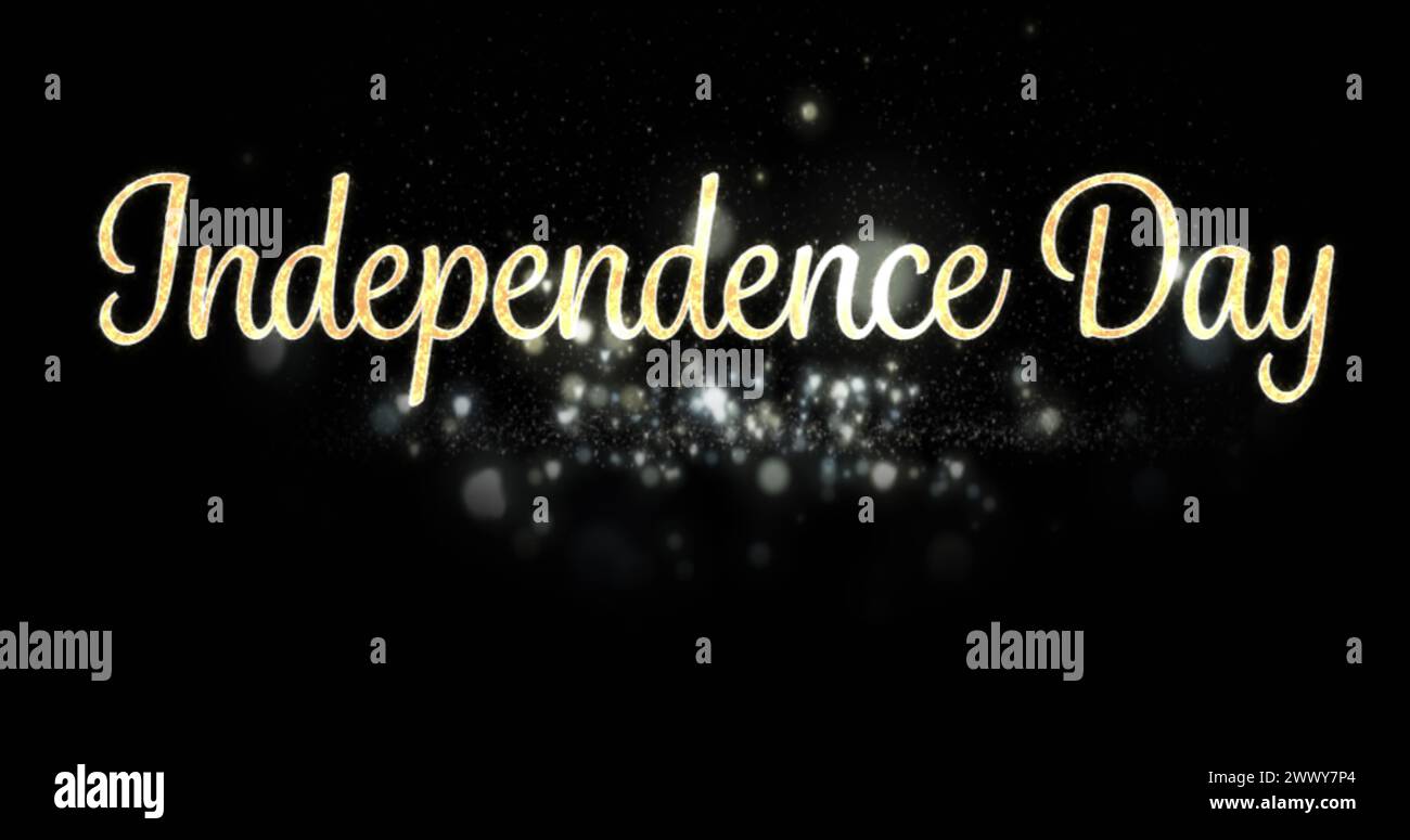 Digital image of gold Independence Day text in cursive with white shiny ...