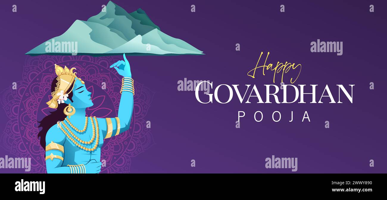 Indian religious festival Happy Govardhan Puja banner design template ...