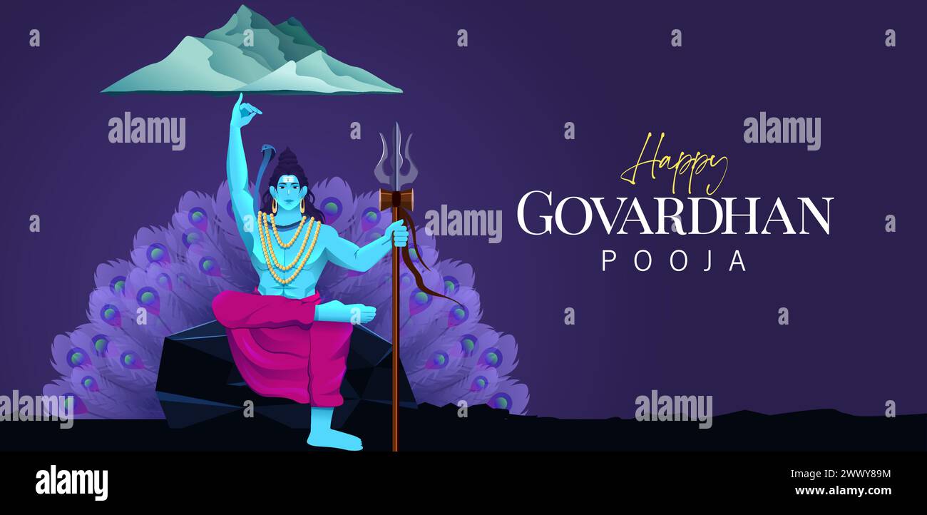 Indian religious festival Happy Govardhan Puja banner design template ...