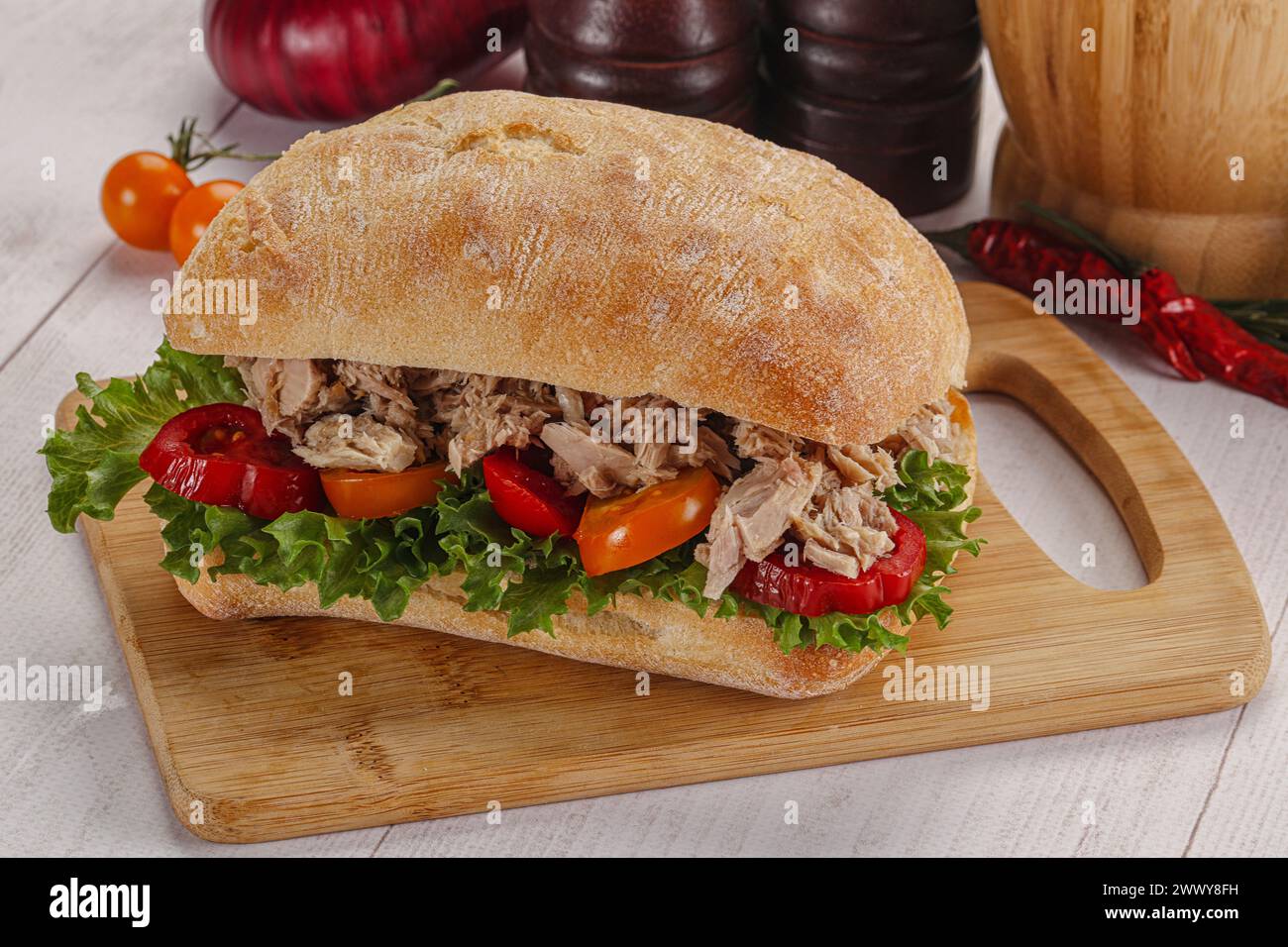 Ciabatta with canned tuna and tomato sandwich Stock Photo - Alamy