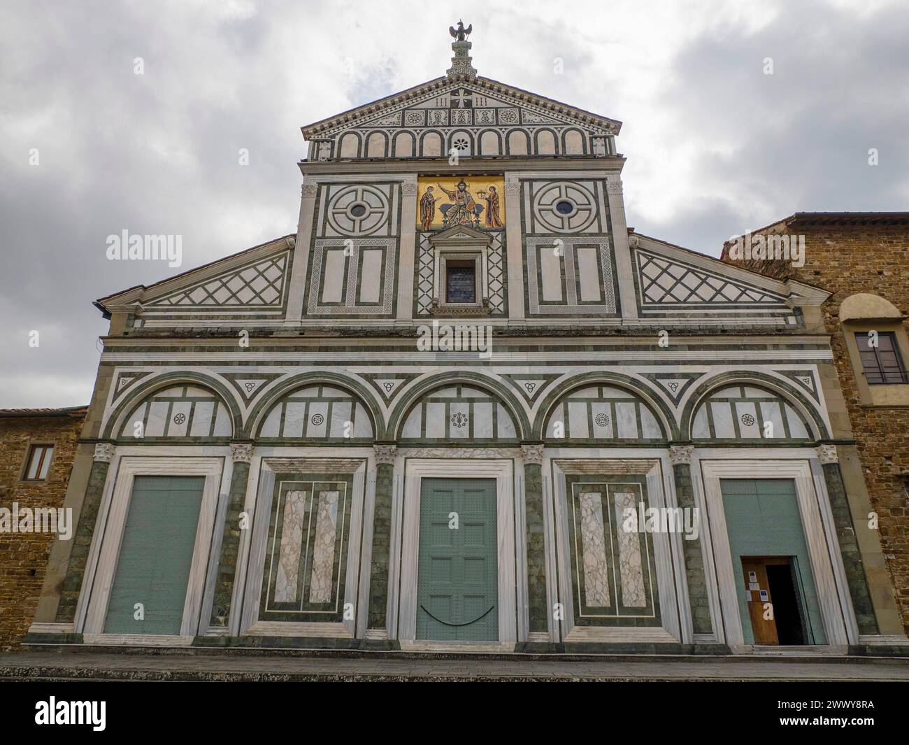 Detail of facade of church San Miniato al Monte in Florence Italy Stock ...