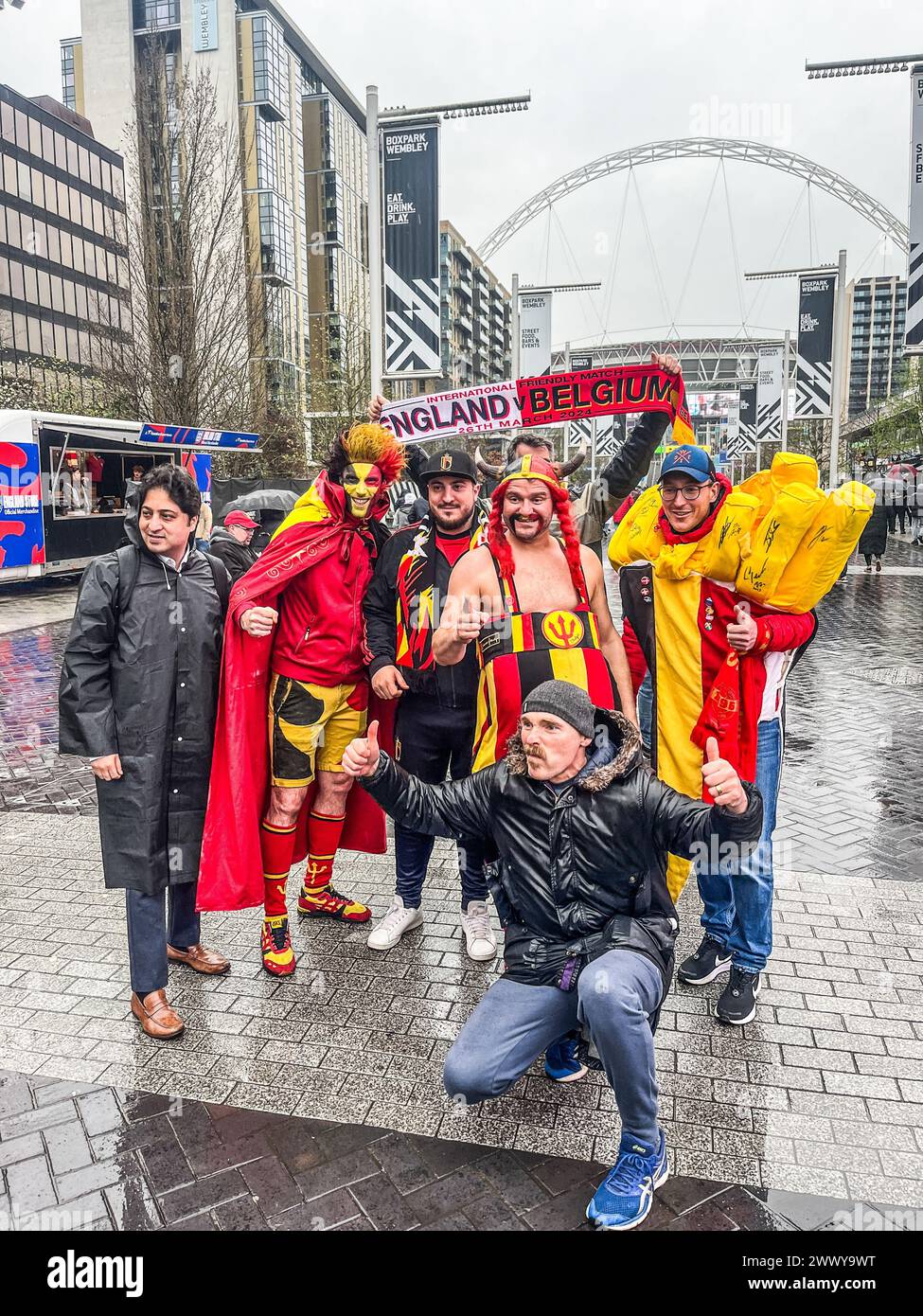 London, UK. 26th Mar, 2024. Belgium's supporters arrive for a friendly ...