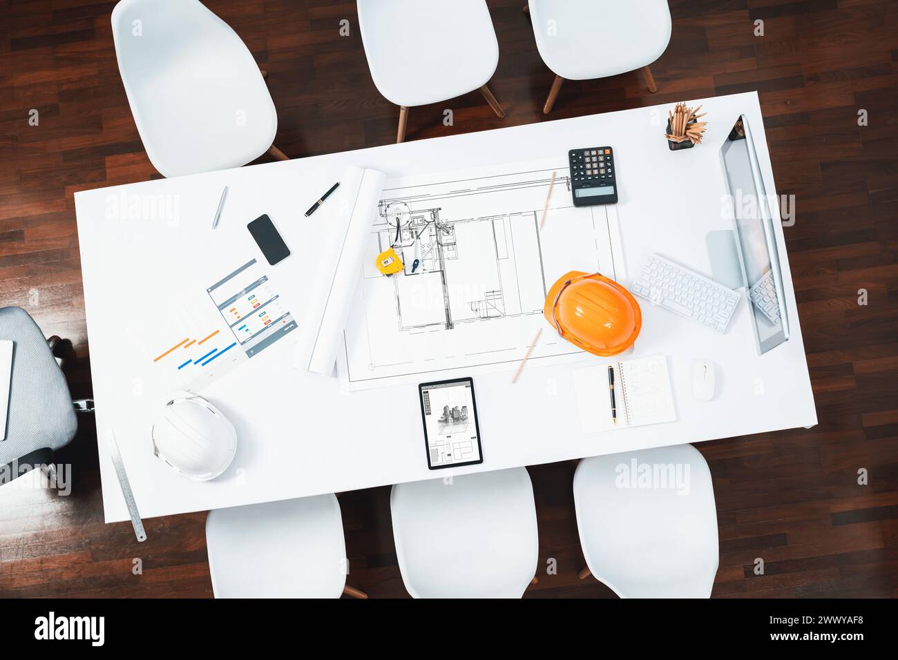 Top view empty workspace table for civil engineer and architectural ...