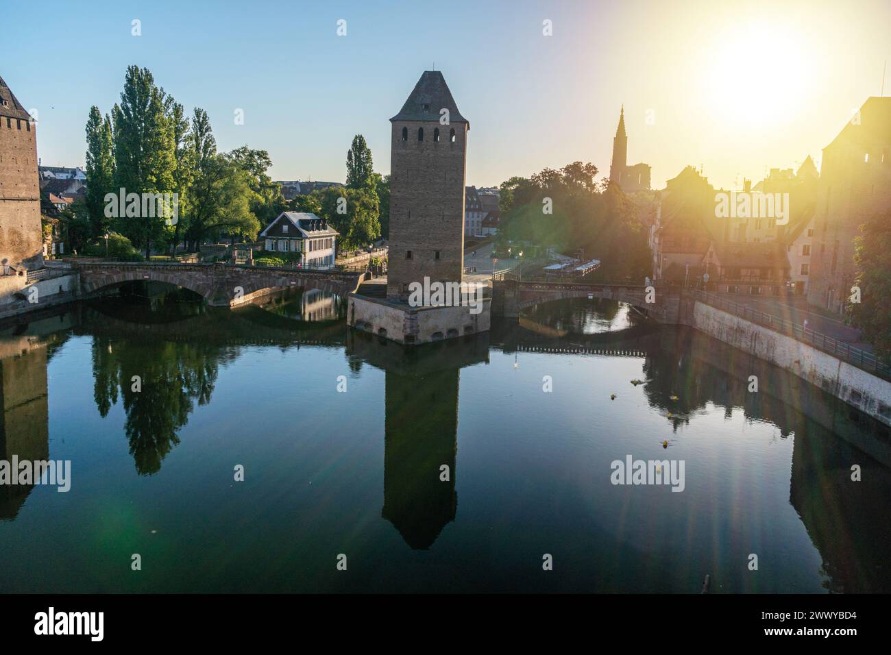 The tower of The Ponts Couverts in Strasbourg with blue cloudy sky ...