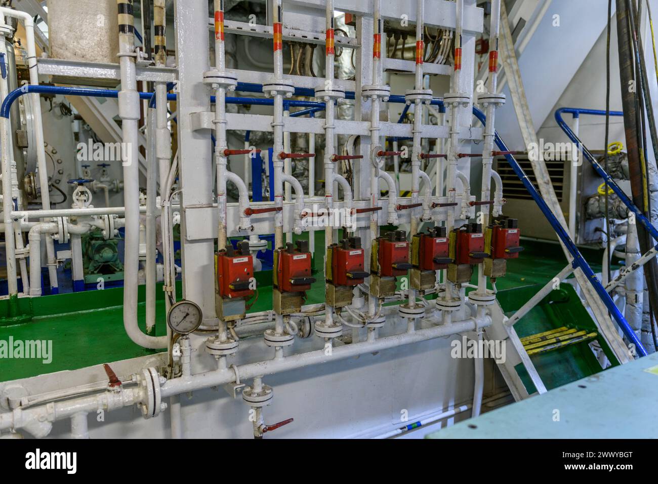 Fuel system on vessel. Engine room interior Stock Photo - Alamy
