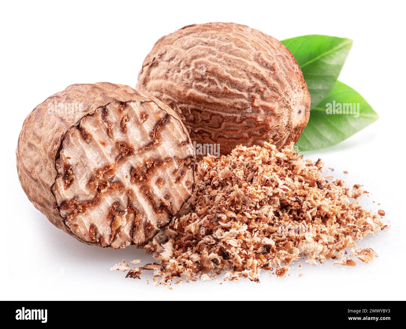 Nutmeg and ground nutmeg heap isolated on white background Stock Photo ...