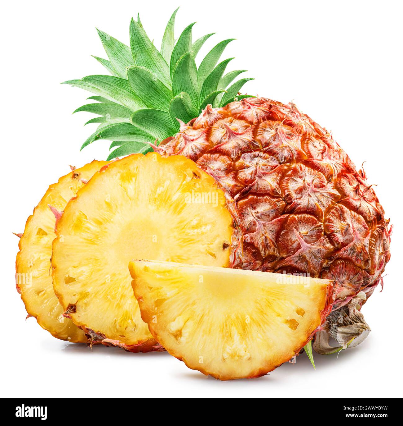 Ripe pineapple and pineapple slices isolated on white background. File ...