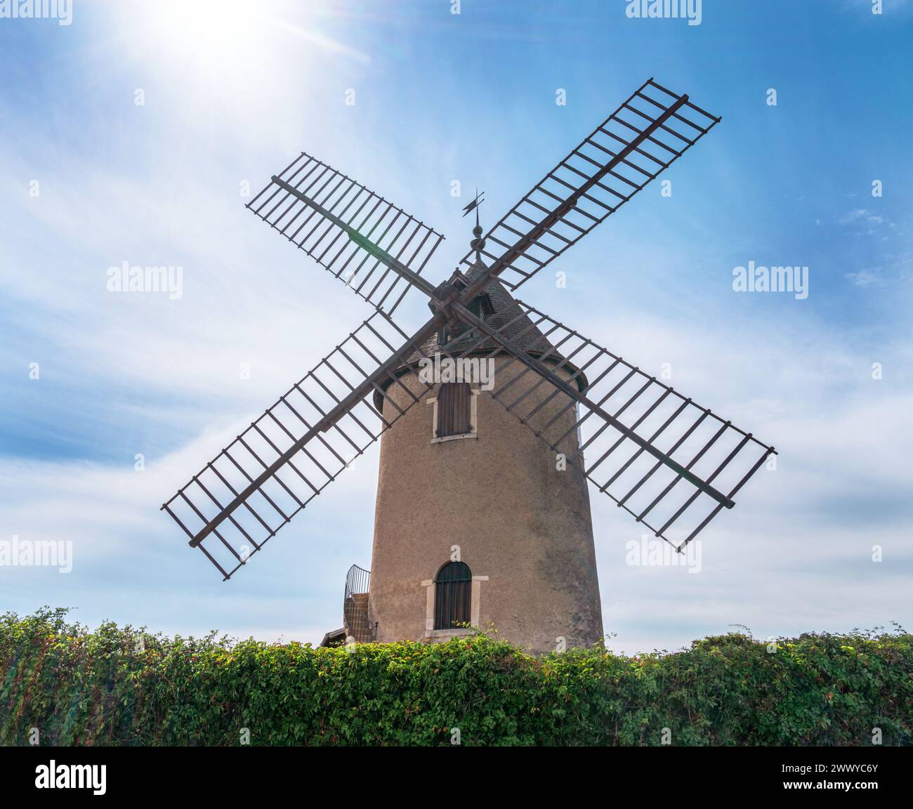 The eponymous windmill of famous french red wine situated near ...