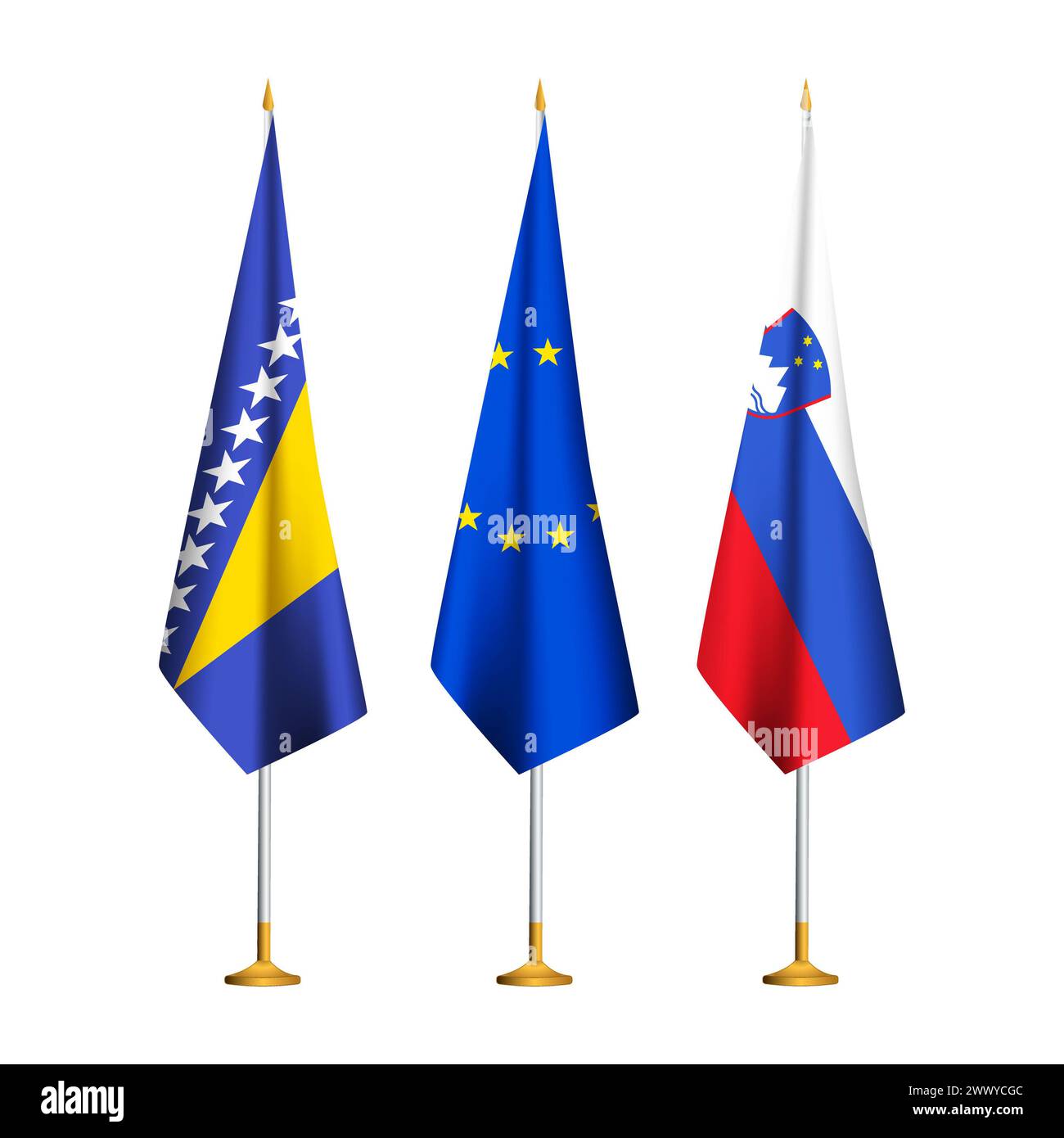 EU,Bosnia,Herzegovina,Slovenia flags together.European Union,Bosnian ...