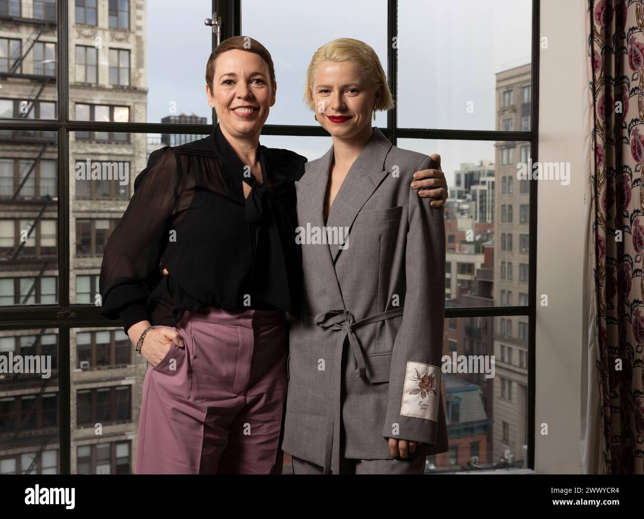 Olivia Colman, left, and Jessie Buckley pose for a portrait to promote ...