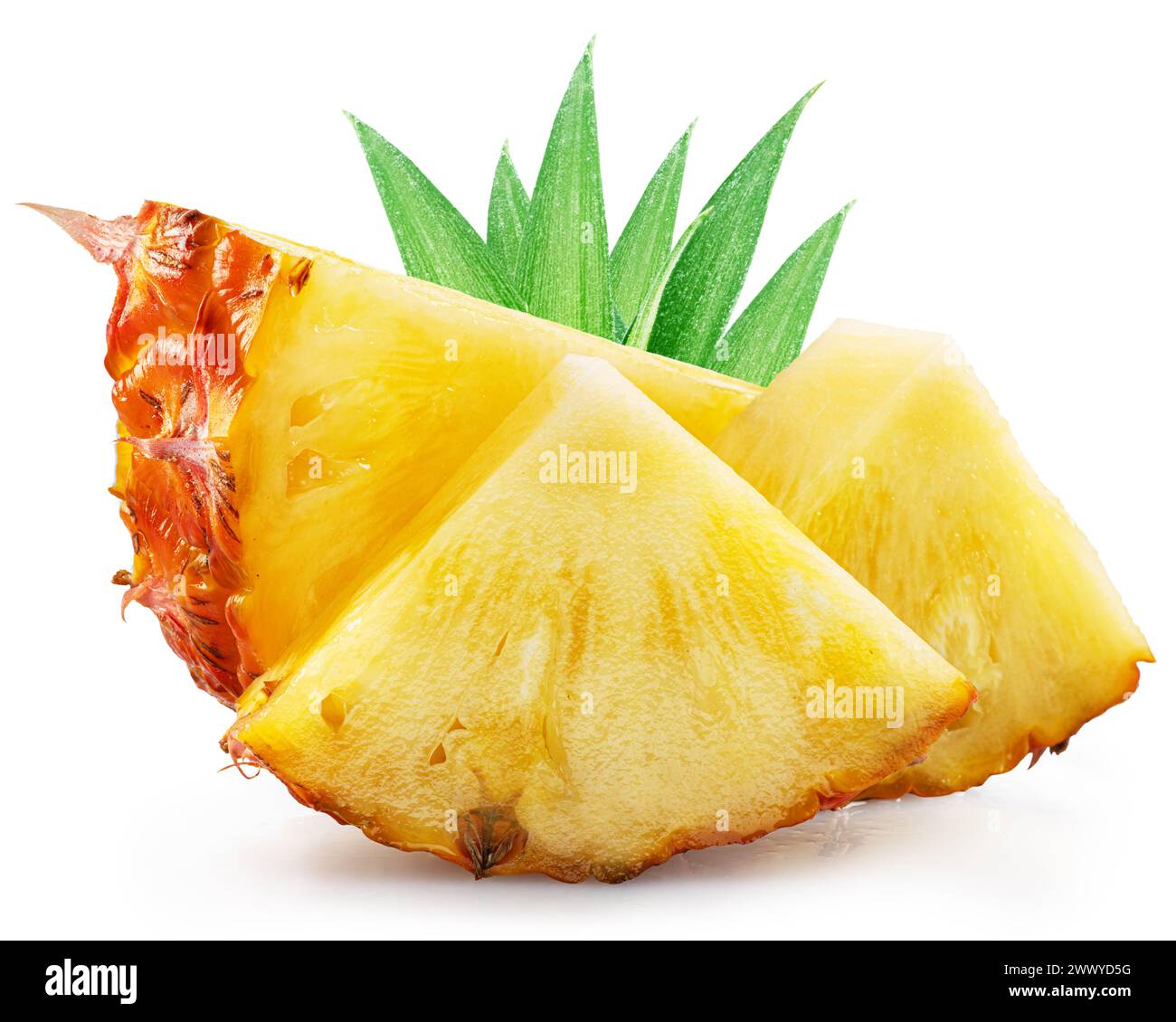 Ripe pineapple and pineapple slices isolated on white background. File ...