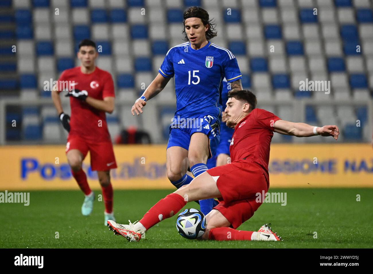Italy's Riccardo Calafiori , Turkiye 's Ravil Tagir during the European ...