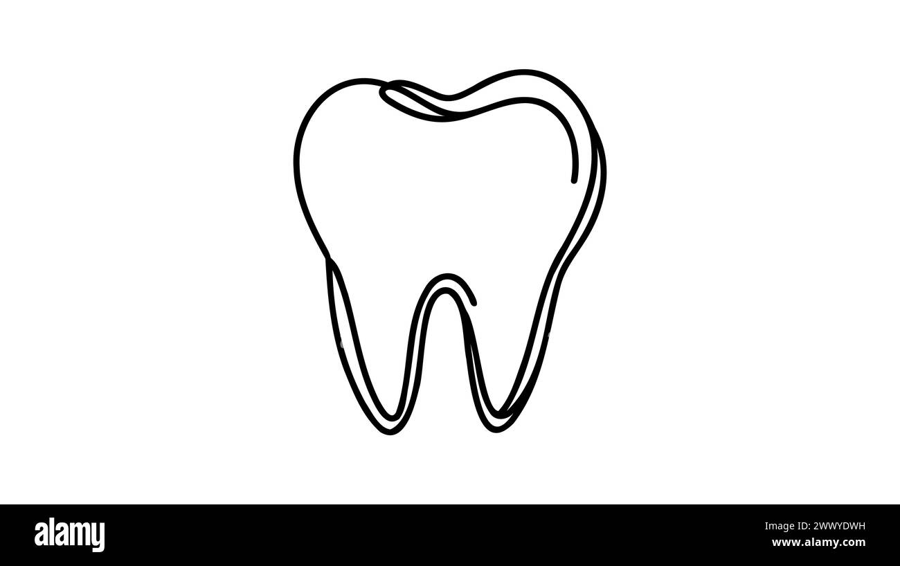 Single continuous line art anatomical human tooth silhouette. Healthy ...