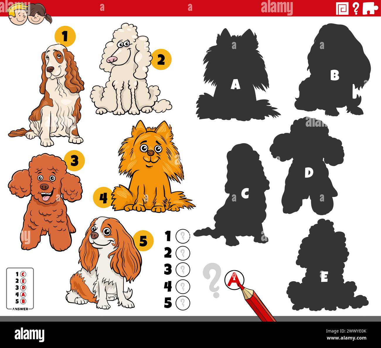 Cartoon illustration of finding the right shadows to the pictures ...