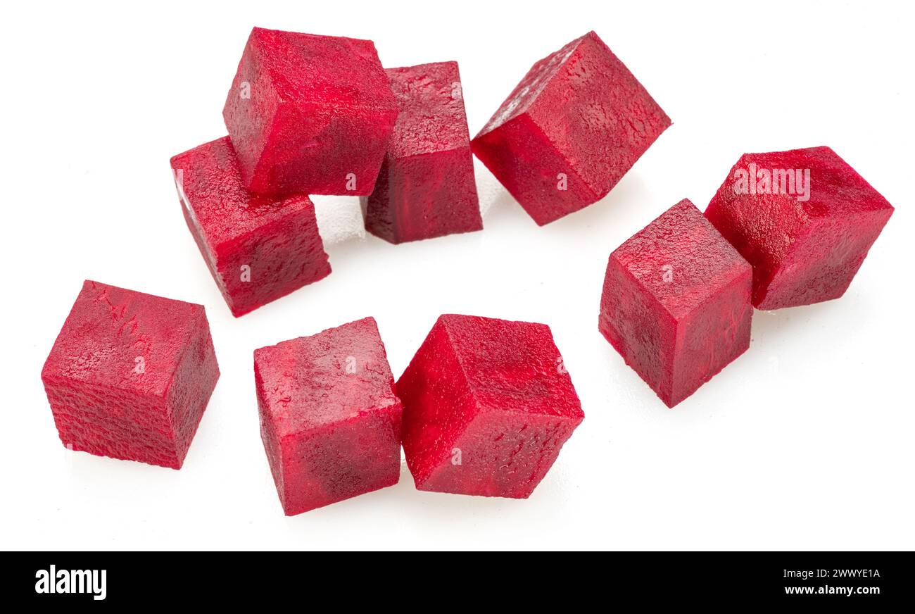 Raw red beetroot cubes isolated on white background Stock Photo - Alamy