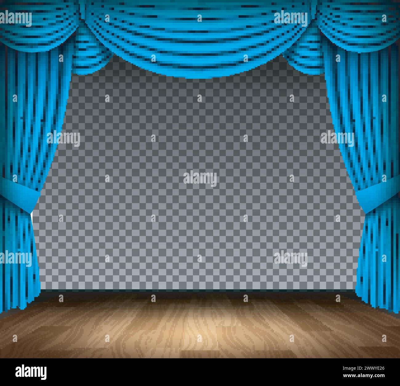 Blue curtain of classical theater with wood floor on transparent ...